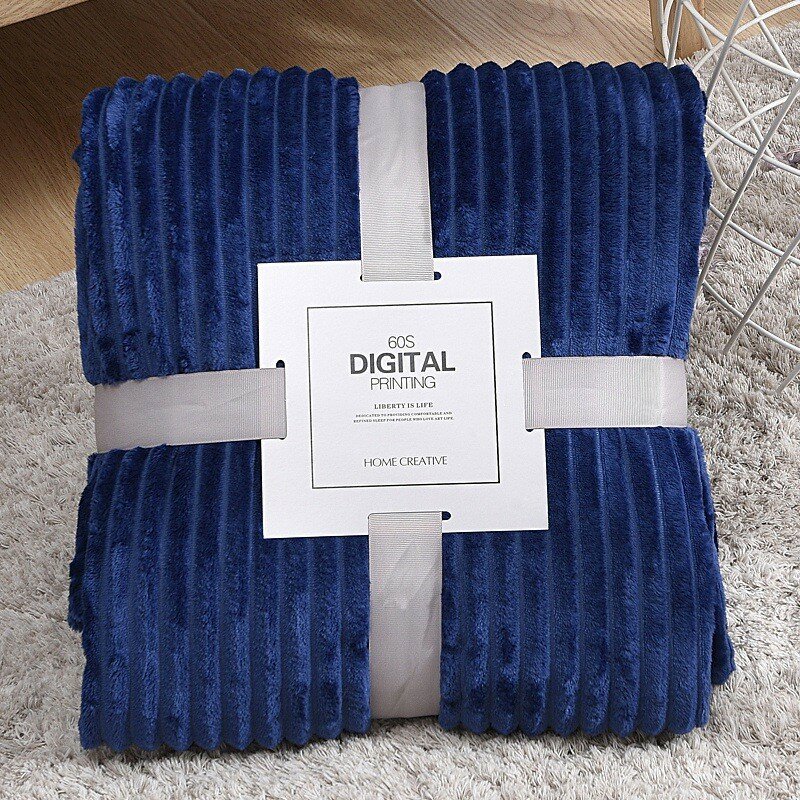 Blanket winter warmth fleece with thick coral material for cozy home bedroom decor dark blue