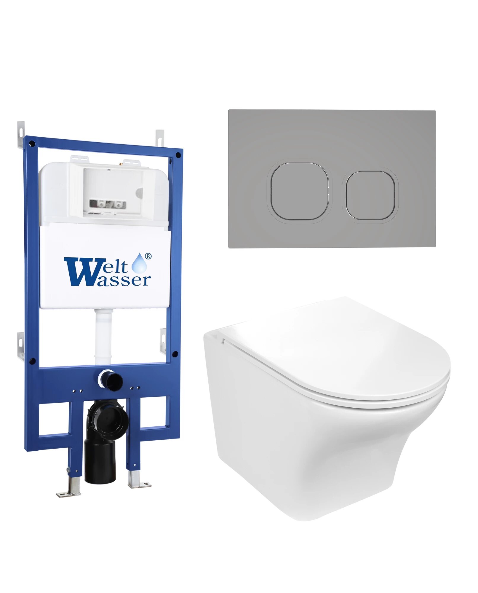 Комплект WeltWasser 10000012928 унитаз ODENBACH 004 GL-WT + инсталляция BAMBERG 545 + кнопка смыв