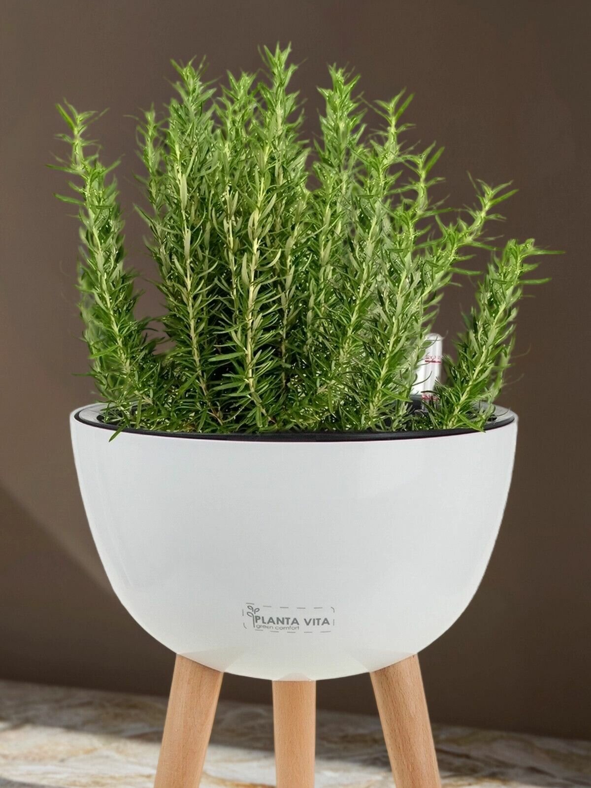 Кашпо для цветов напольное на ножках с автополивом PLANTA VITA Round Silk white WL горшок пластик D31xH40 см