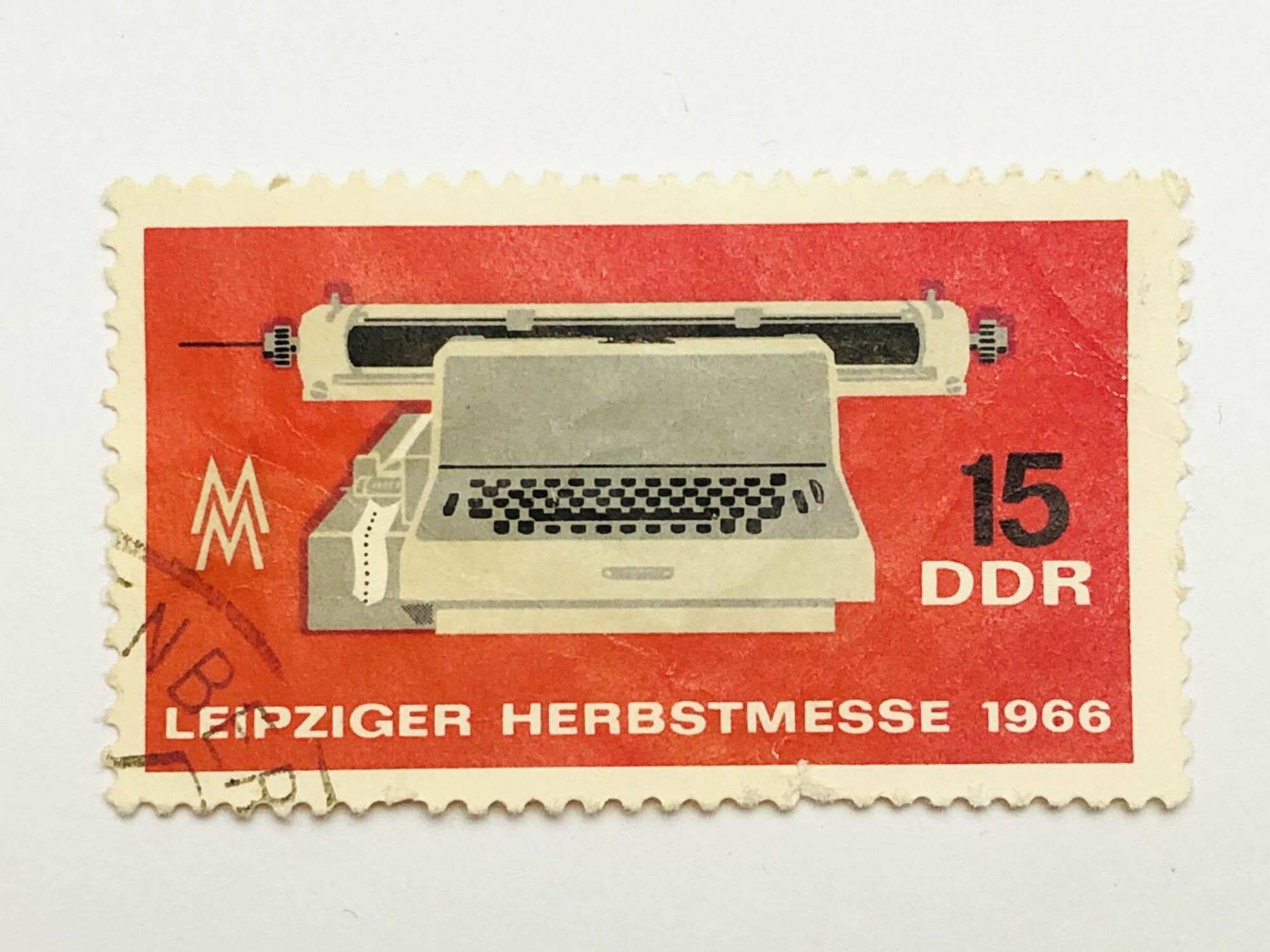 Почтовые марки Лейпцигская осенняя ярмарка 1966 года. Печатная машинка. 15 пф. Германия (ГДР). 1966. Гашен