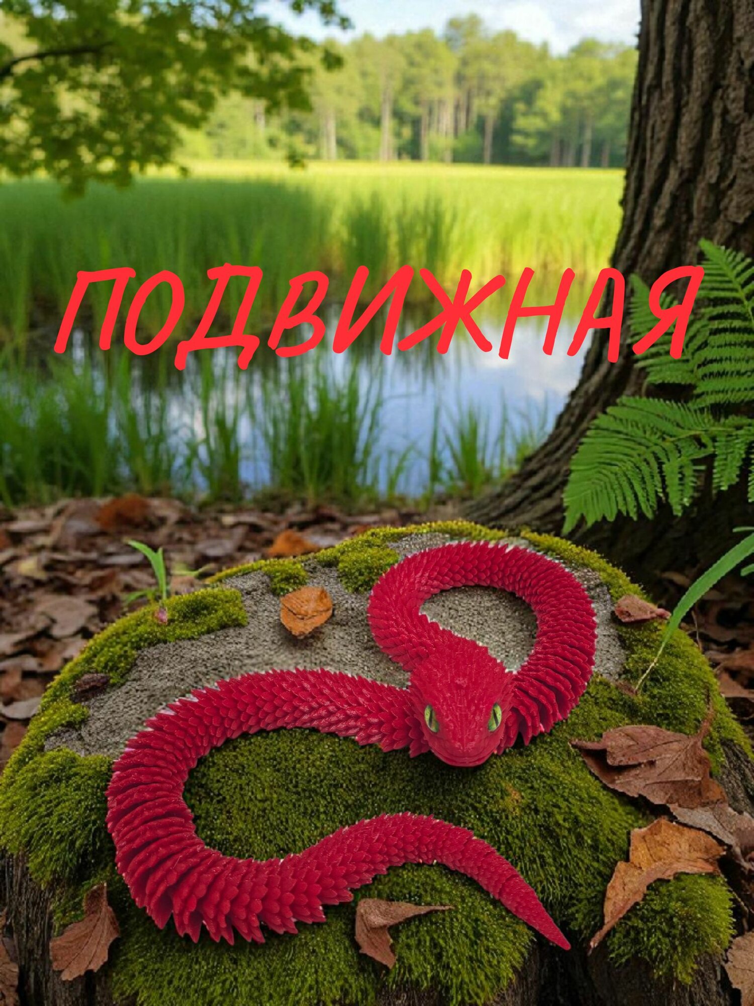 Игрушка антистресс фигурка змея подвижная 3D 89 см цвет Красный