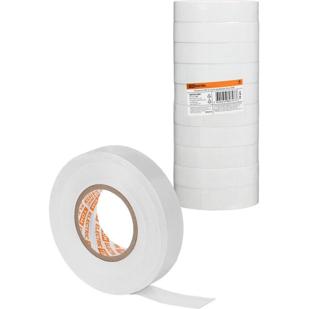 TDM ELECTRIC Изолента ПВХ 0,15x19 мм Белая 25 м (10шт в упак) TDM SQ0526-0081