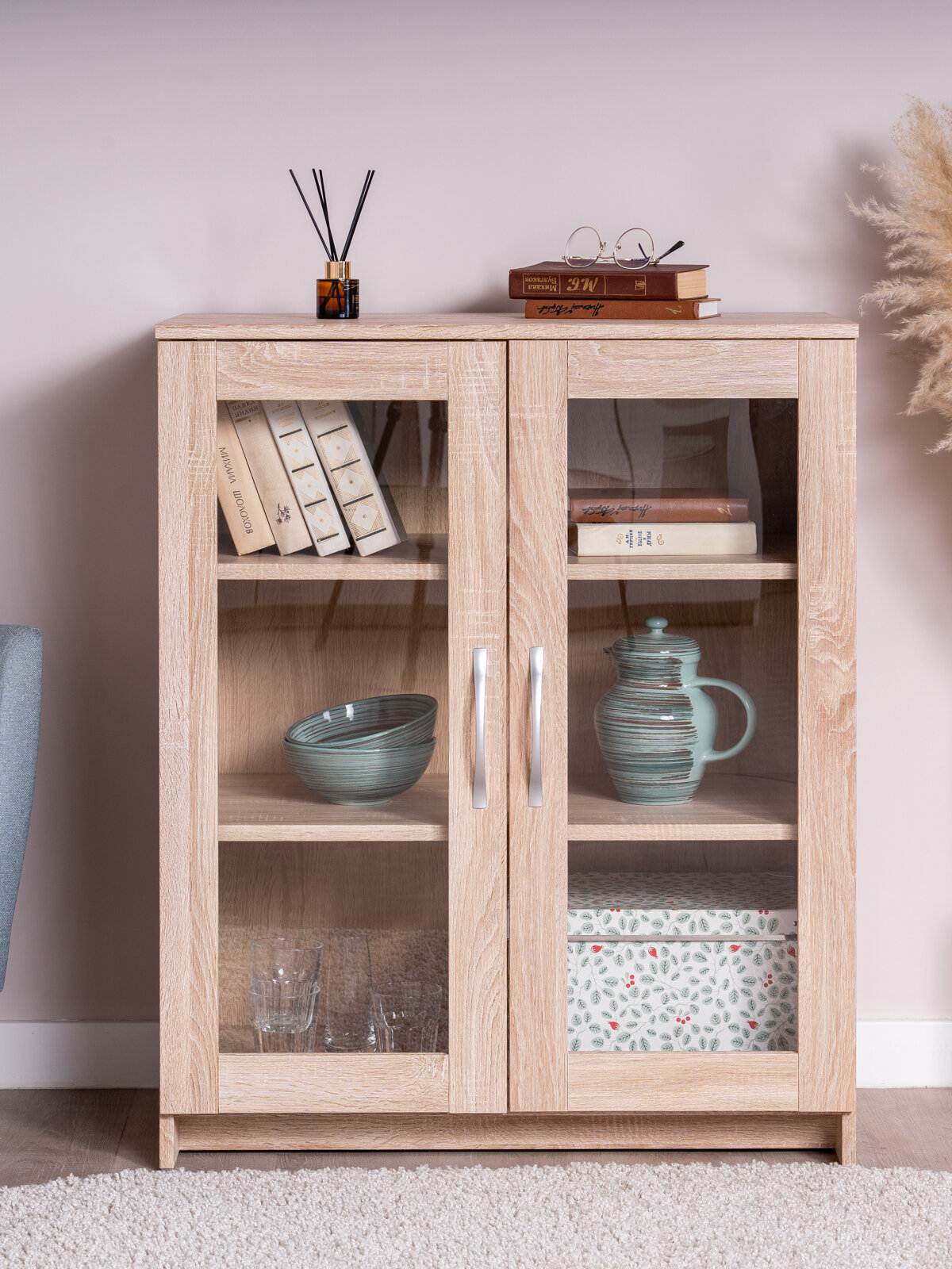 Тумба ГУД лакк Сириус, 2 двери со стеклом, 78х41х95 см, дуб сонома