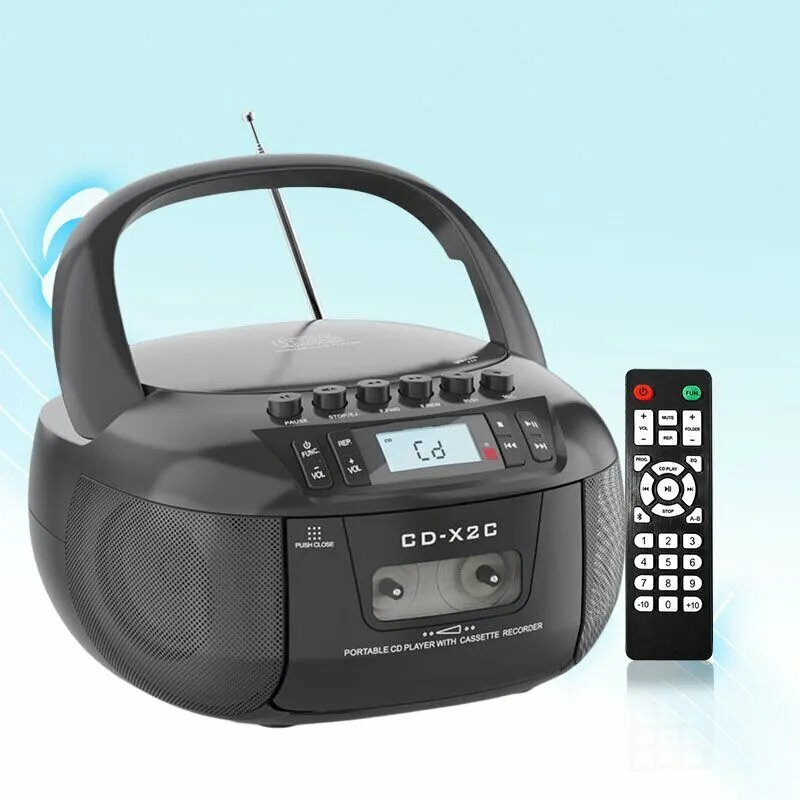 Портативный CD-плеер, кассетный проигрыватель и рекордер с радиоприемником FM AM с Bluetooth и USB-поддержкой MP3, блоком питания переменного/постоянного тока с дистанционным управлением