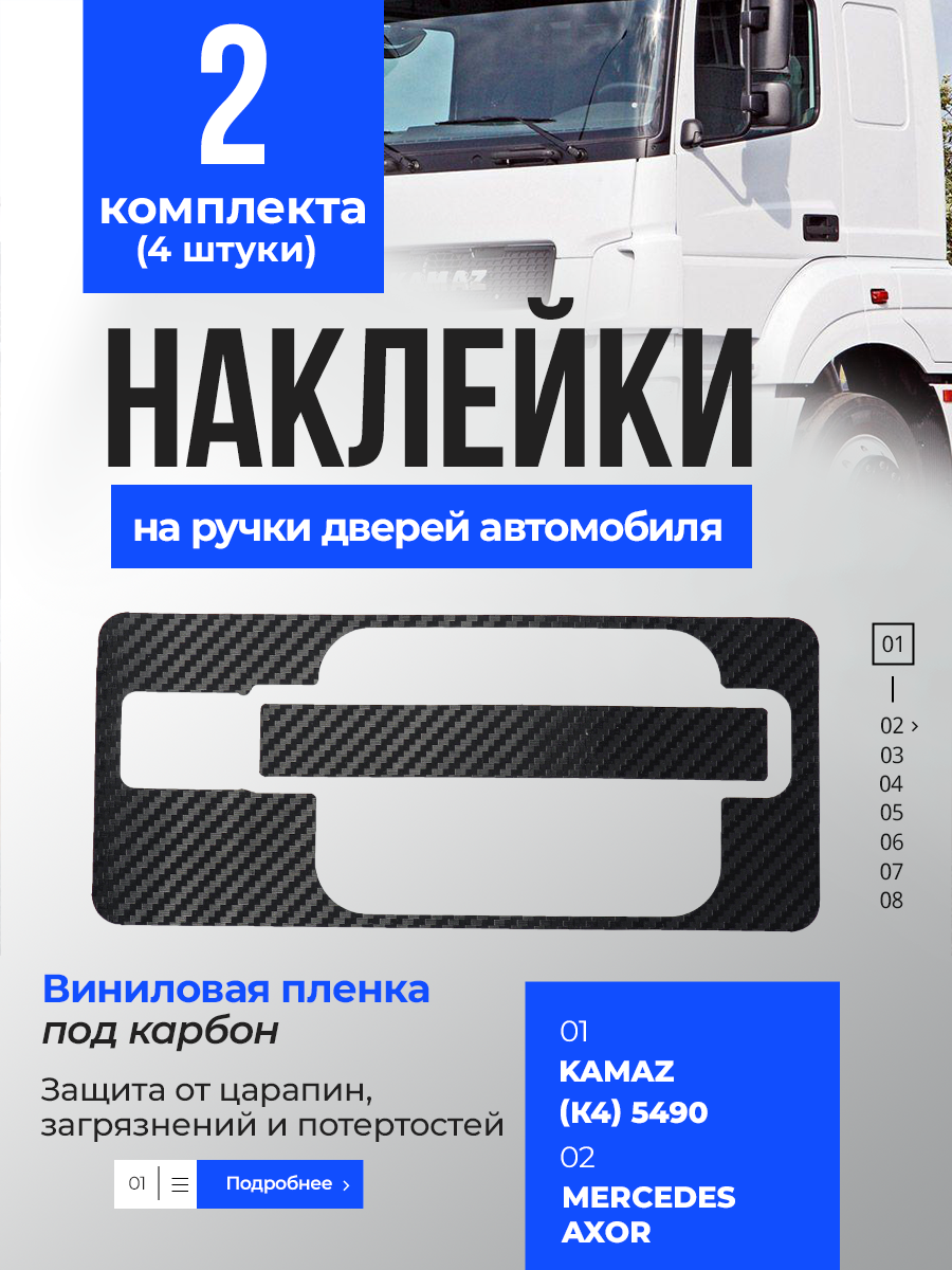 Накладки на ручки дверей Камаз 4 поколение (К4) 5490 / Мерседес Axor карбон