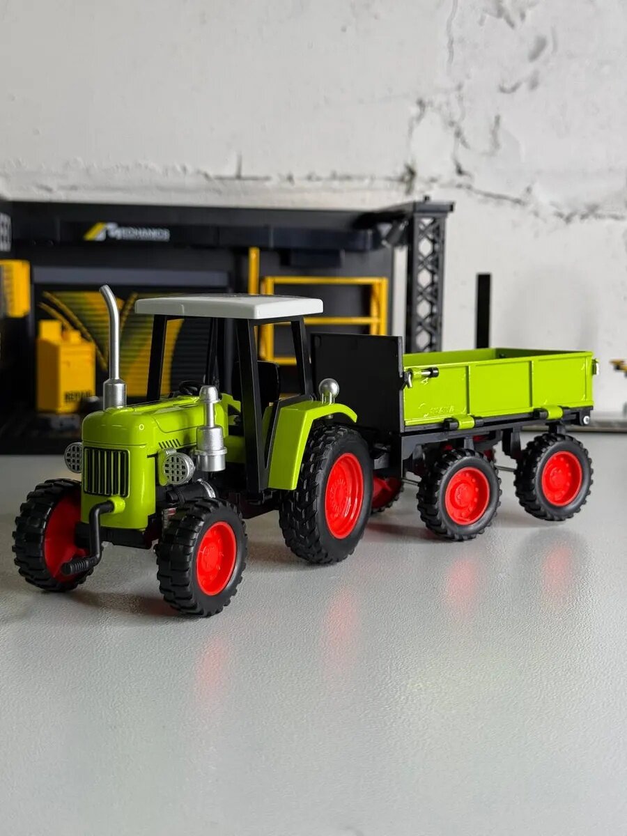 Машинка Трактор с прицепом спецтехника металл 1:32