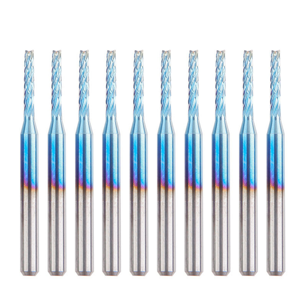 10x фрезы для ЧПУ с хвостовиком 0,8–3,175 мм для фрезерного станка с покрытием Nano Blue для гравировального станка по дереву, пластику, ПВХ