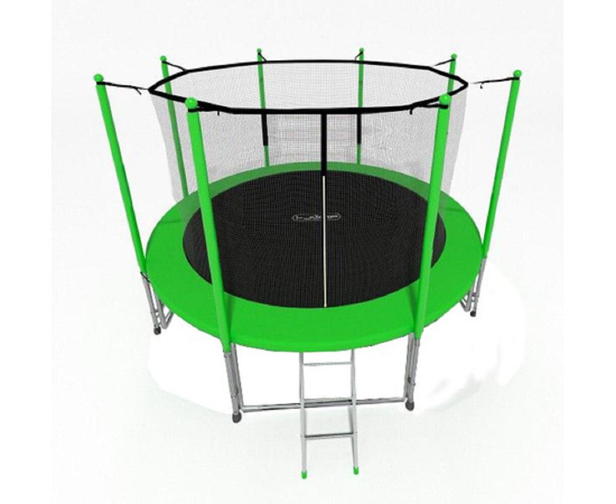Батут i-JUMP CLASSIC LIGHT 12FT GREEN с защитной сеткой и лестницей для дачи