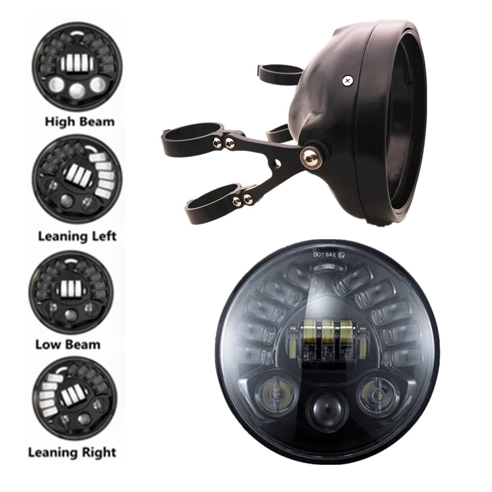 1 комплект DRL 7 "светодиодная фара с универсальным 7-дюймовым круглым регулируемым корпусом мотоцикла, кронштейны, держатель для кафе Racer Honda Yamaha Черный, Set 2 Black