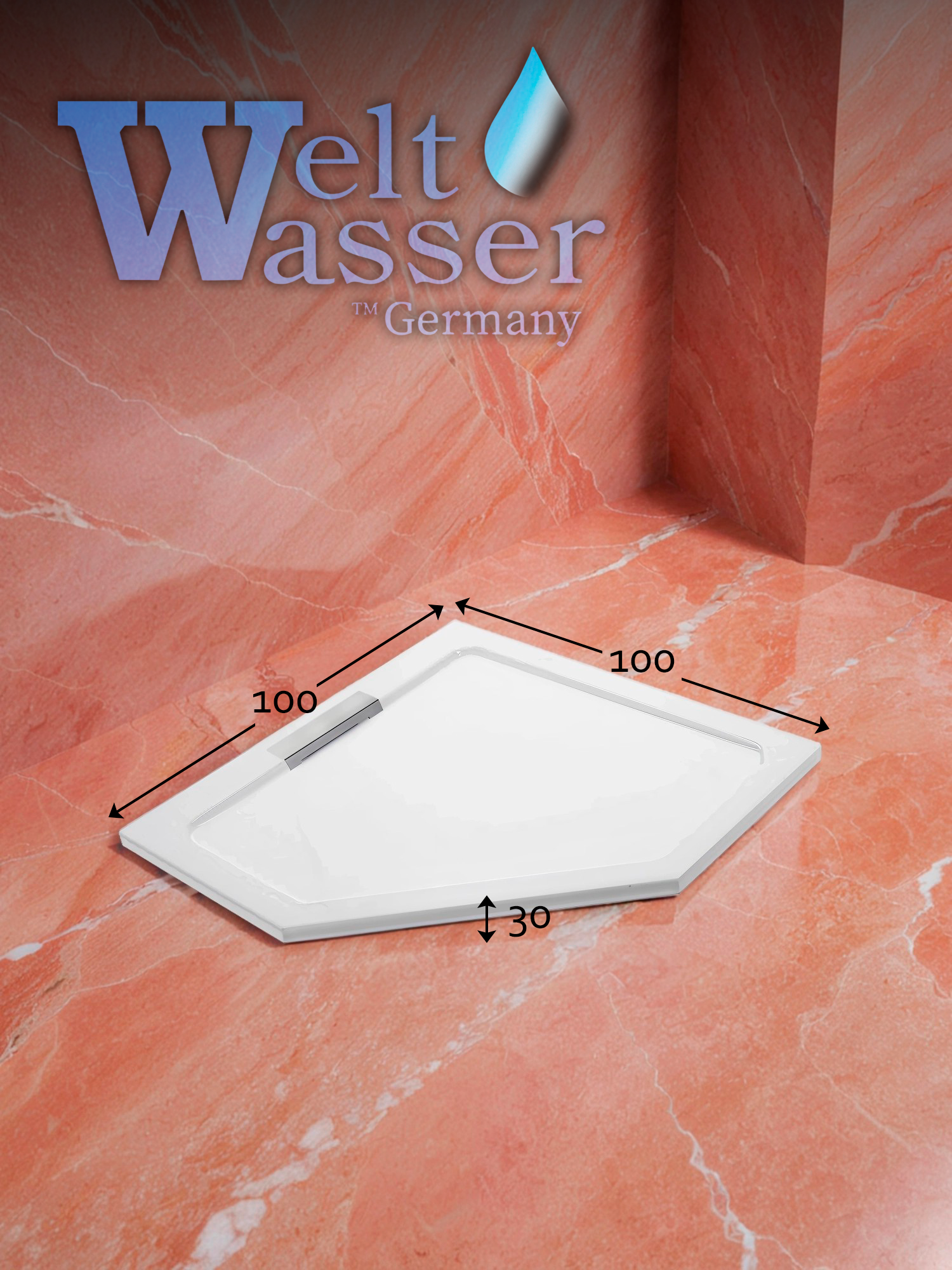 Душевой поддон Weltwasser TRP 100, с сифоном, искусственный мрамор, белый