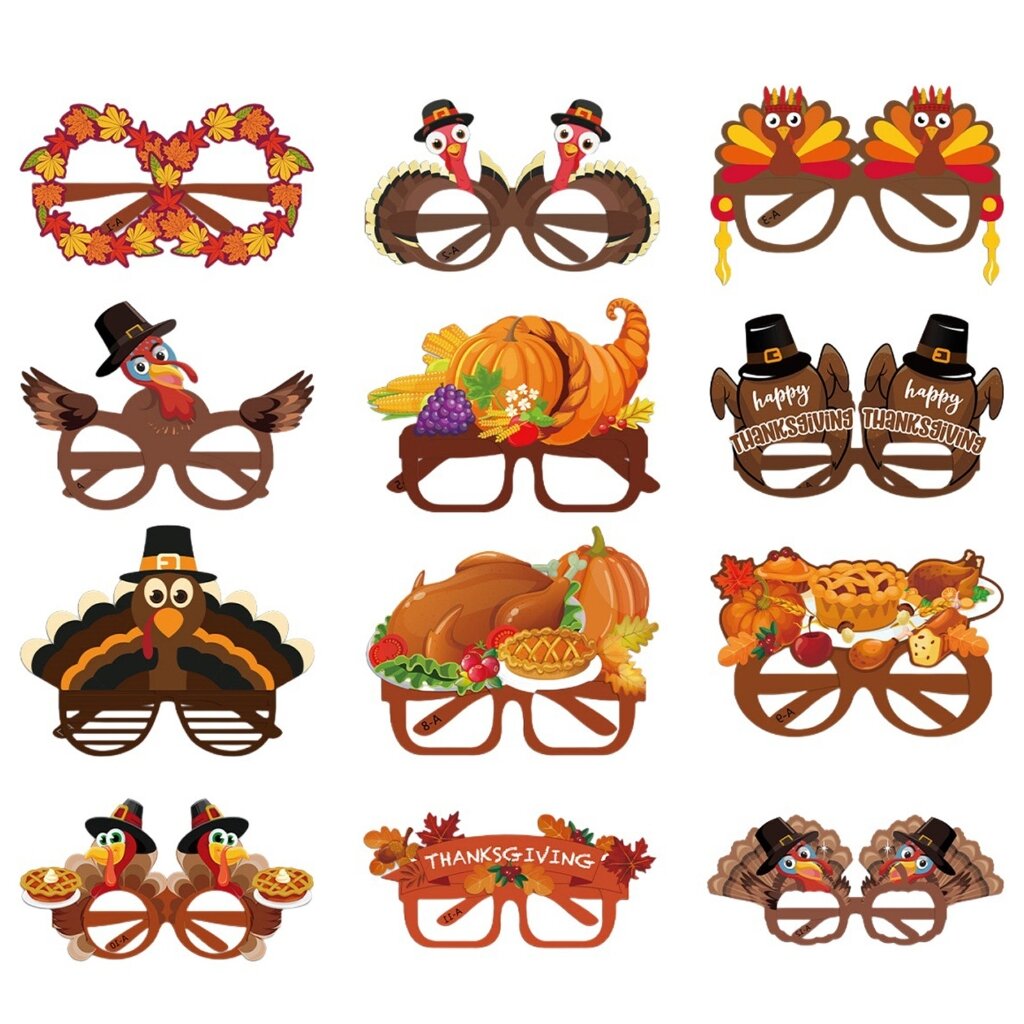 12 шт, День Благодарения Индейка тыква бумажные очки реквизит для украшения фотографий родителей и детей реквизит поставки