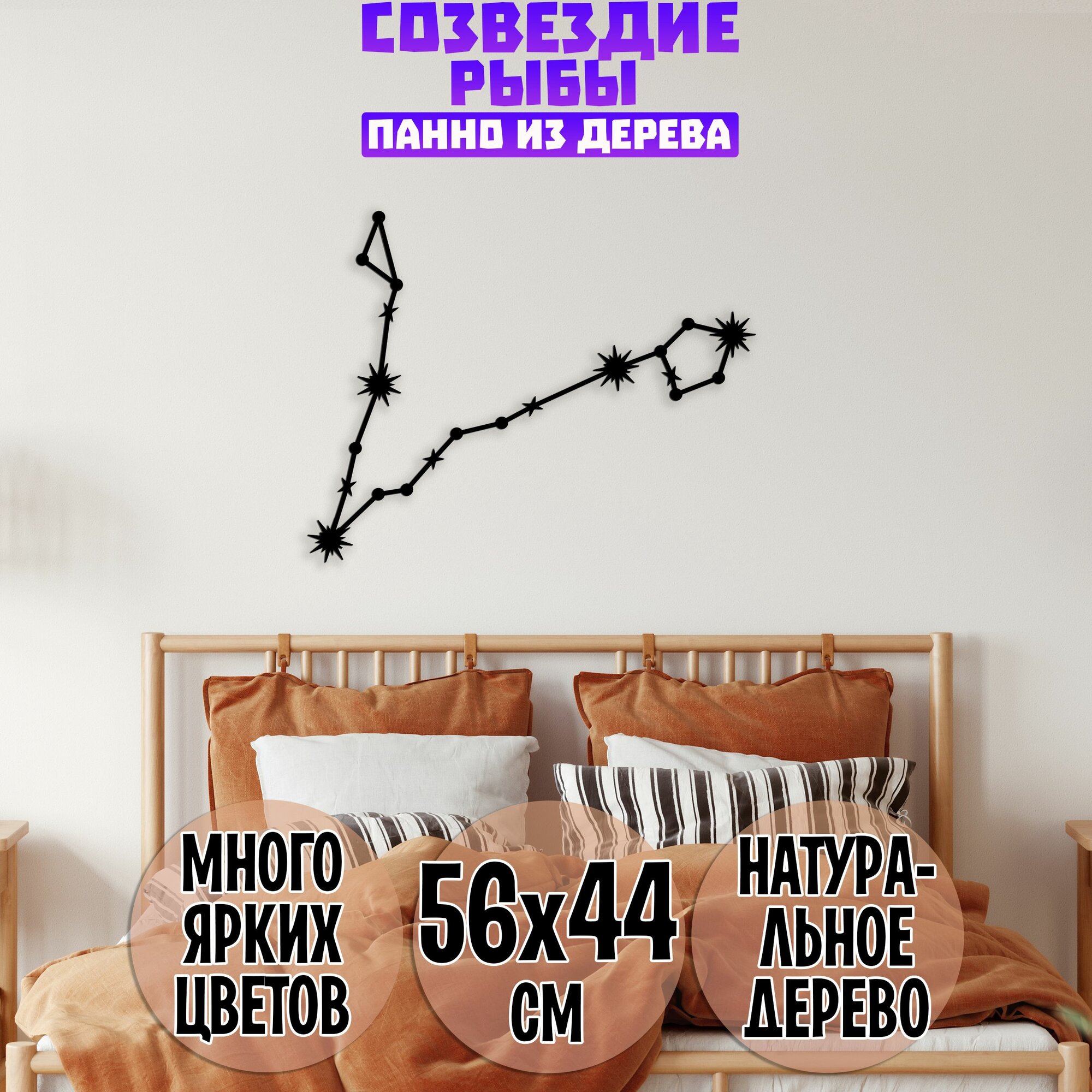 Декор на стену "Рыбы", декорация настенная, панно из дерева (Созвездие, знак зодиака, астрология, гороскоп)