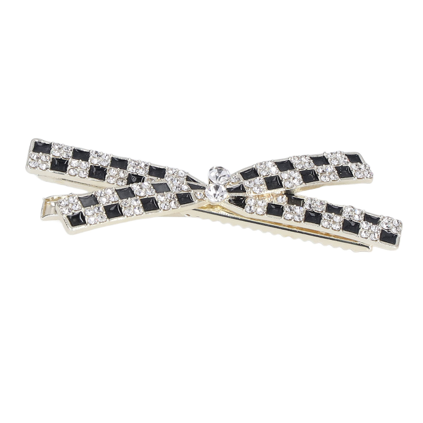 Заколка для волос с узором сетка чернобелая, украшенная стразами, в форме перевязанного банта