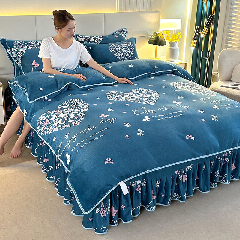 Комплект из четырёх предметов из утолщённого молочного флиса, тёплый комплект из трёх предметов из кораллового флиса, пододеяльник из флиса норки, комплект из четырёх предметов в виде подзорной трубы,70*120cm