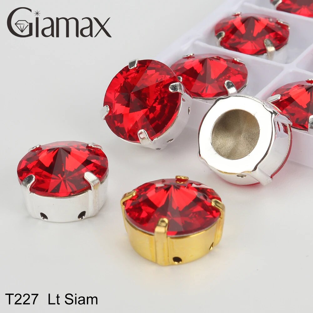 Стразы Giamax Siam Crystal AB Rolivi круглые Silver Claw, Красный, 42pcs 8mm, T227 Light Siam