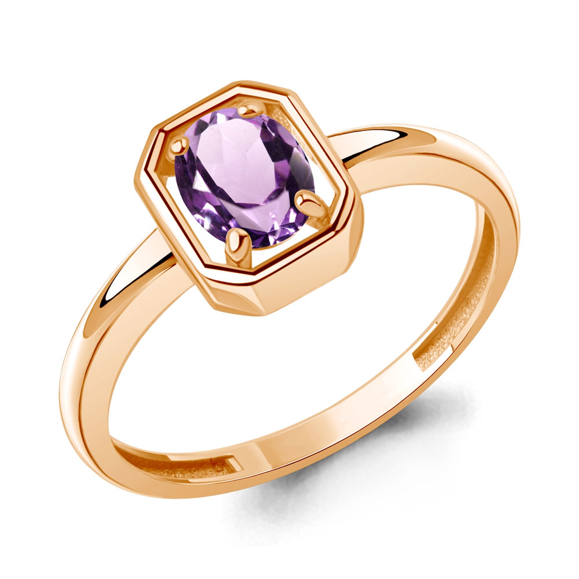 Кольцо, серебро, 925 проба, золочение, аметист