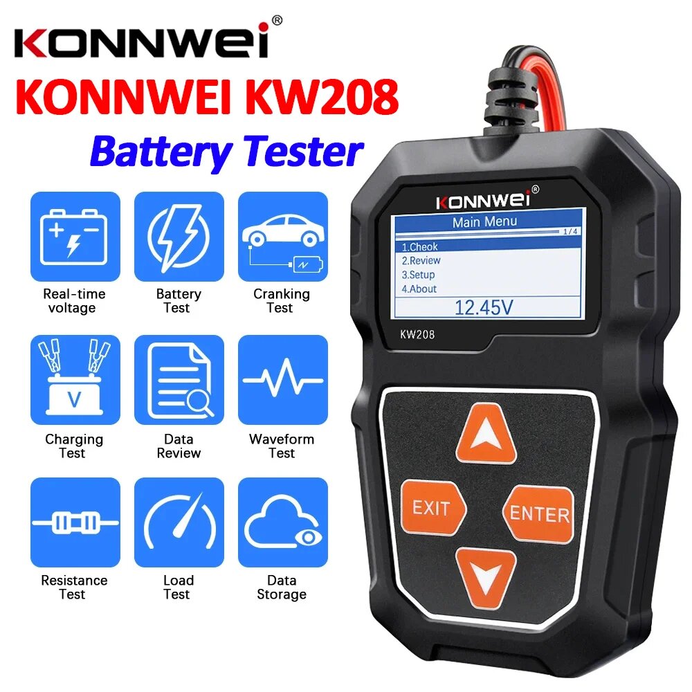 Тестер аккумулятора KONNWEI KW208, 12 В, от 100 до 2000CCA