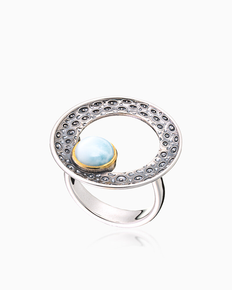Кольцо, серебро, 925 проба, ларимар