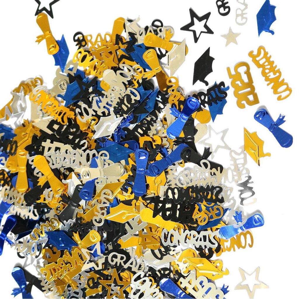 Блестящий конфетти для выпускного в золотом, черном и синем цветах для праздничного декора