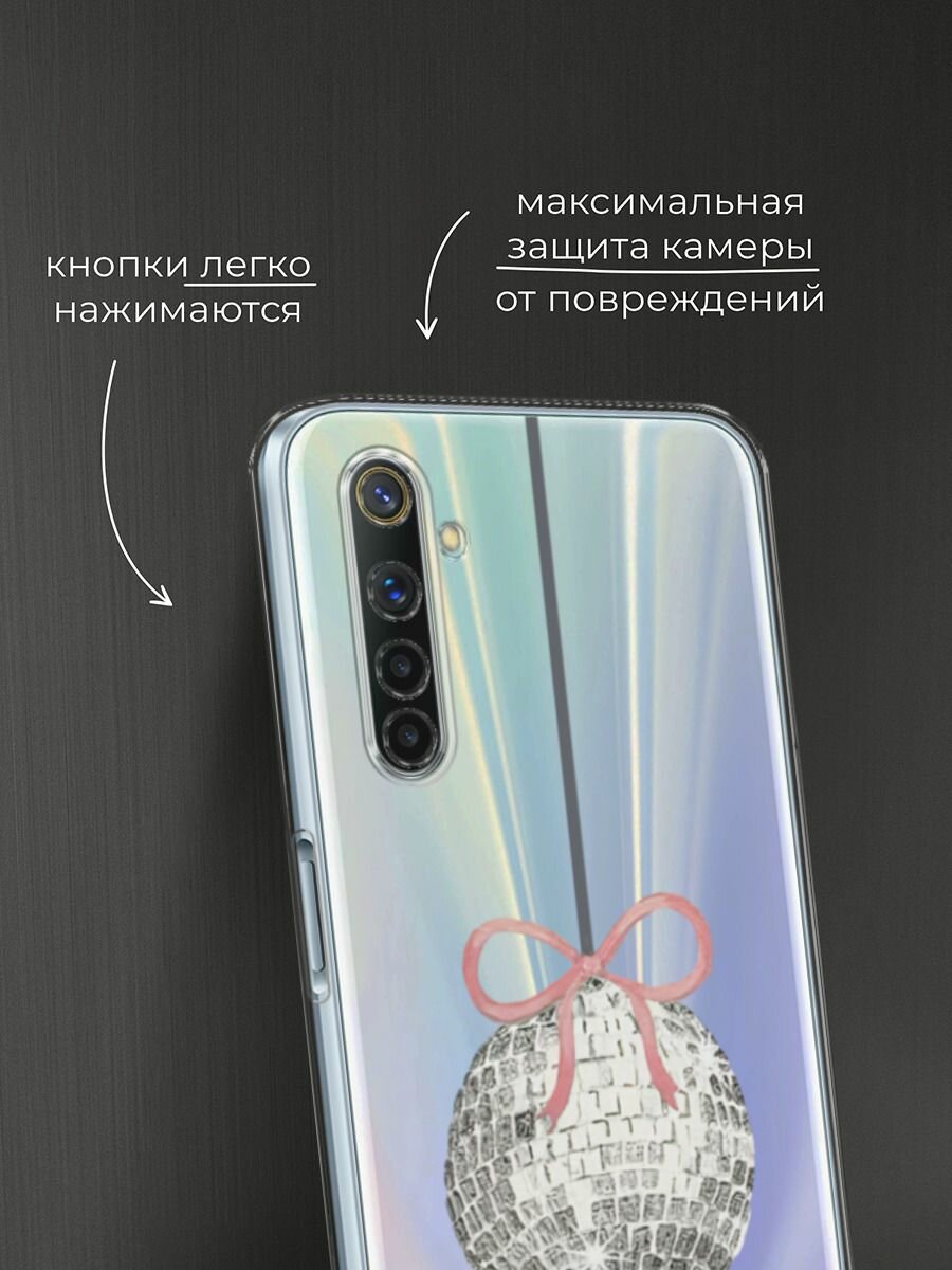 Чехол на Realme 6 / Реалми 6 с принтом Новогодний диско шар, прозрачный — фото 1