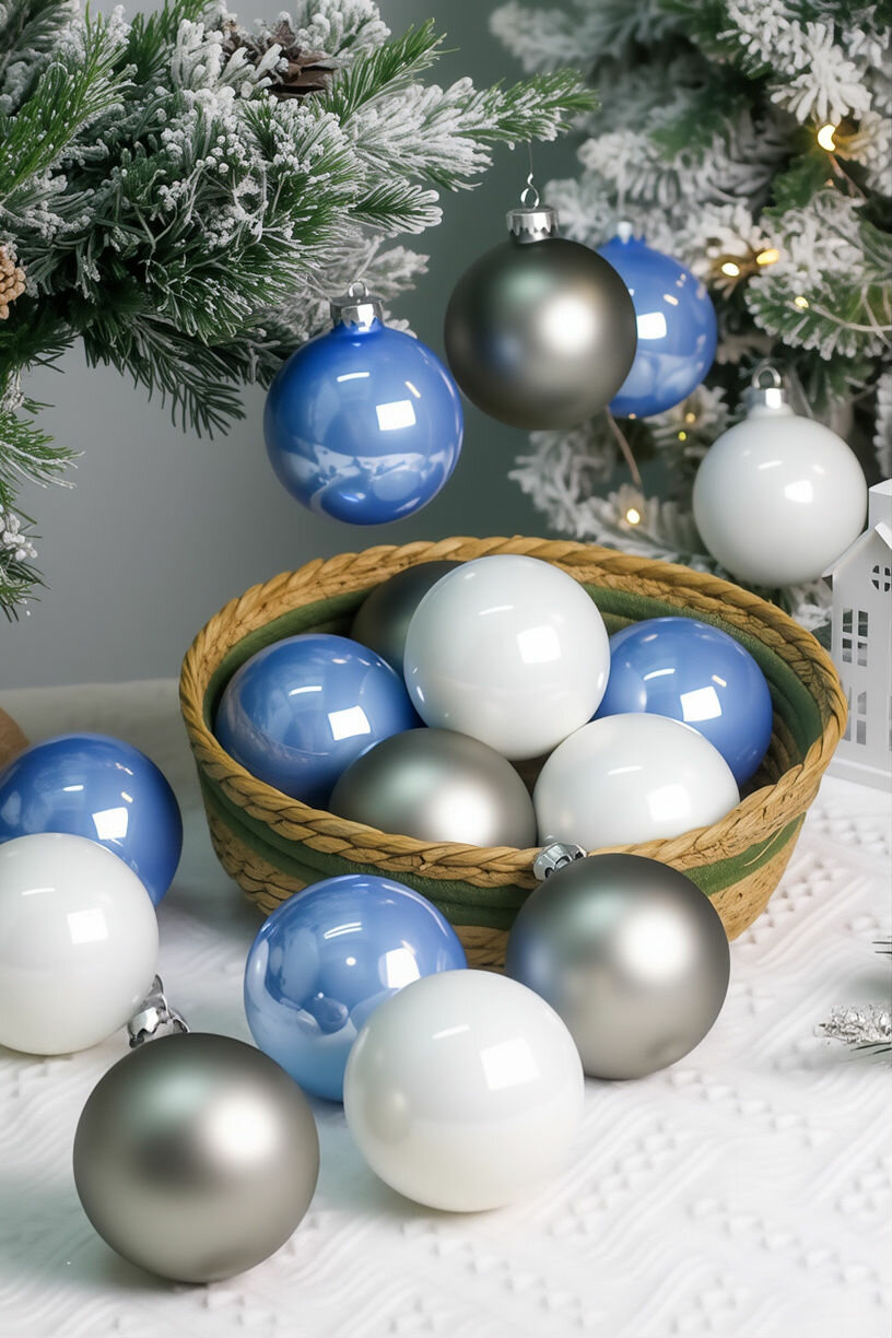 Набор стеклянных шаров Коллекция зимний штиль, матовые и глянцевые, 80 мм, 16 шт, Winter Deco 1001264