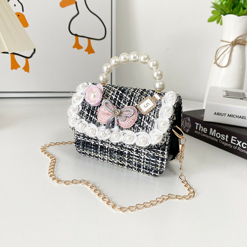 Очаровательная мини-сумочка-принцесса для детей с бантиком и перламутровыми акцентами, черная