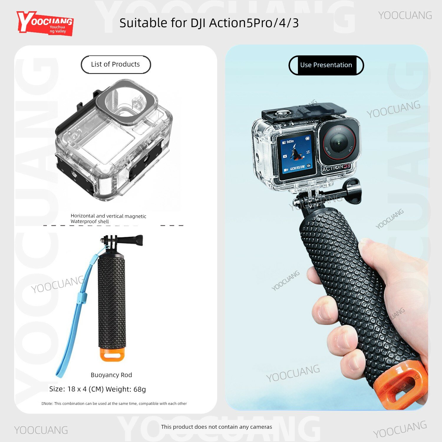Магнитный водонепроницаемый чехол с плавающей палкой для DJI Action 5/4/3/5 Pro, глубина 45 м, аксессуар