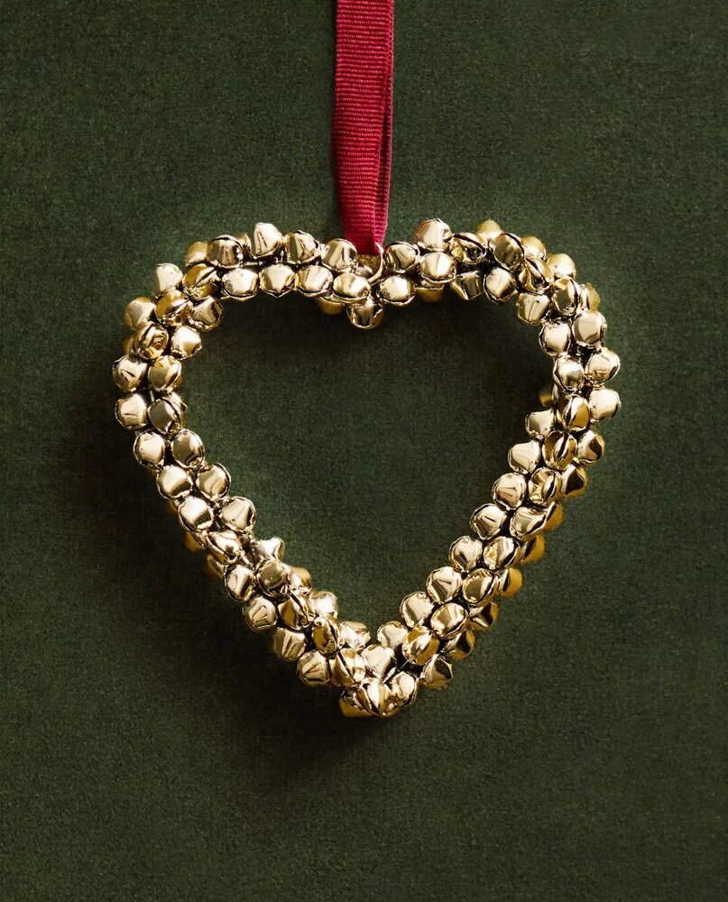 ZARA HOME Макушка для елки 10 см ZARA HOME JINGLE HEART CHRISTMAS TREE ORNAMENT / Новогоднее украшение для ёлки сердце с колокольчиком 1 шт.