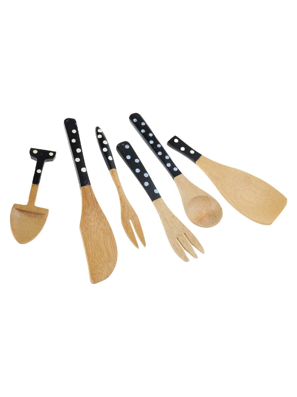 Набор из 6 удобных бамбуковых ложек и вилок для использования на кухне и на улице