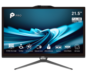 Моноблок MSI Моноблок MSI Pro AP222T 14M AiO 21,5" FHD (1920x1080)IPS AG 10pts Touch, Core i3-14100 (3.5GHz),16Gb DDR5(8GBx2),256GB SSD, TPM, Intel UHD, WiFi, BT, camera, Wired KB&mouse Eng/Rus, noOS,1y w-ty, Black