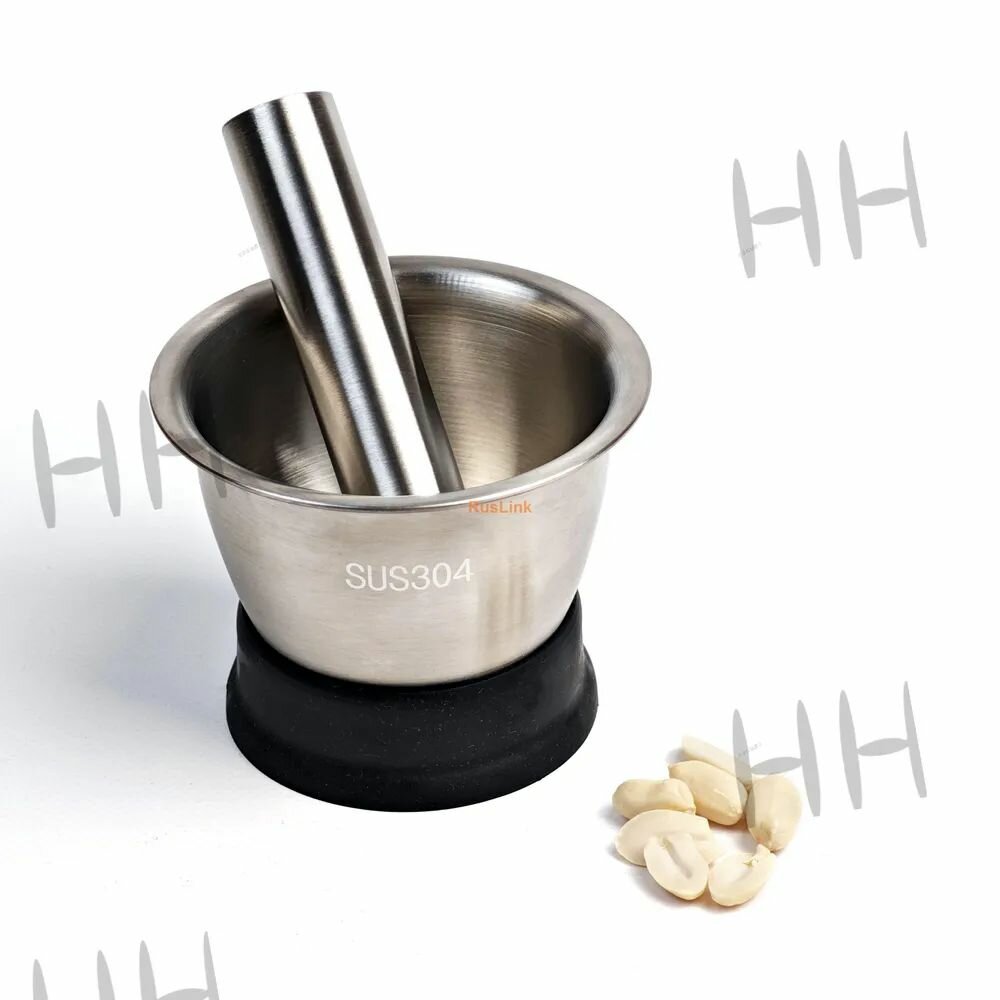 Ступка с пестиком, Нержавеющая сталь, Пищевой силикон, 10.1 см, 300 мл, 1 шт