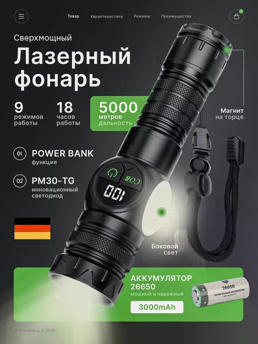 Мощный световой фонарик, мощный белый лазерный фонарик с телескопическим зумом, многофункциональное наружное освещение