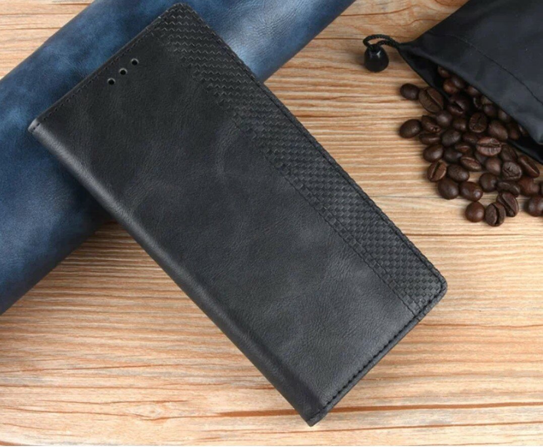 Чехол-книжка MyPads «Caso retrò» из кожи с мульти-подставкой и визитницей для TCL 405 / TCL 408 «Ретро» черный