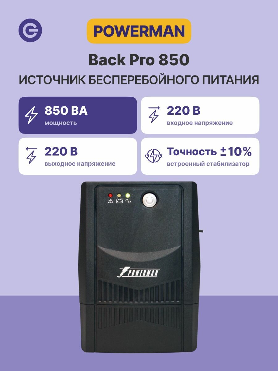 Источник бесперебойного питания ИБП POWERMAN Back Pro 850, официальная гарантия