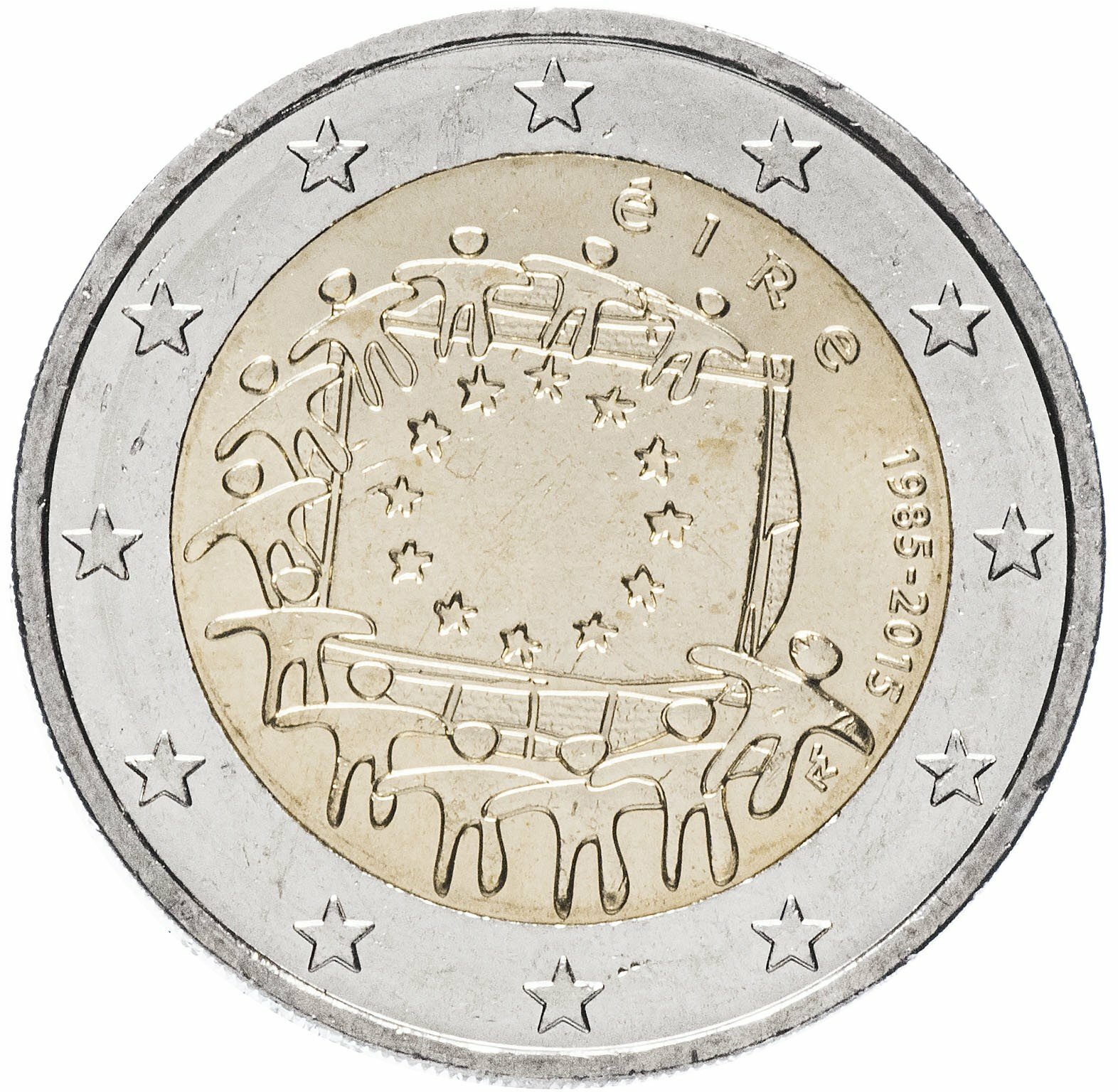 Ирландия 2 евро 2015 "30 лет флагу Европы", Биметалл, в сохранности UNC