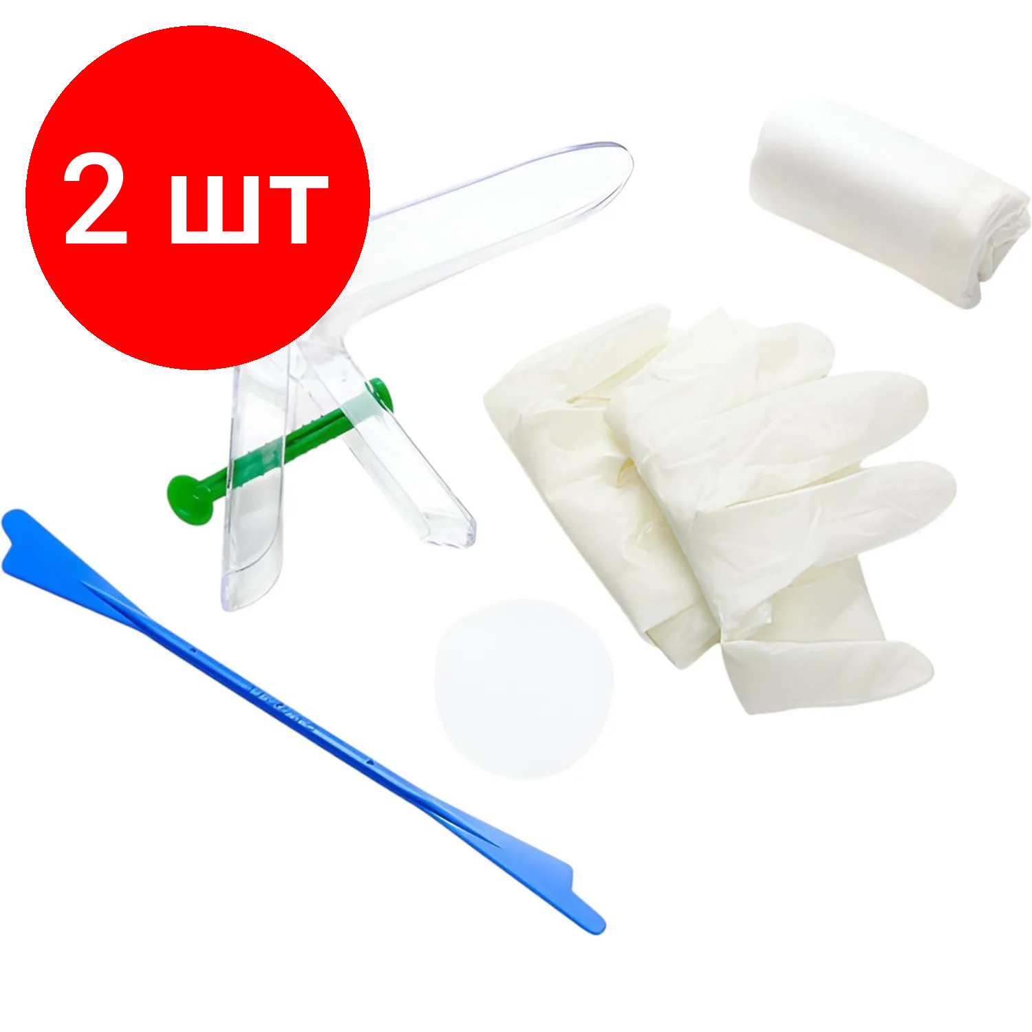 Комплект 2 упаковок, Набор гинекологический Юнона р-р 2/M №2 со шпателем Эйра 60 наборов в уп