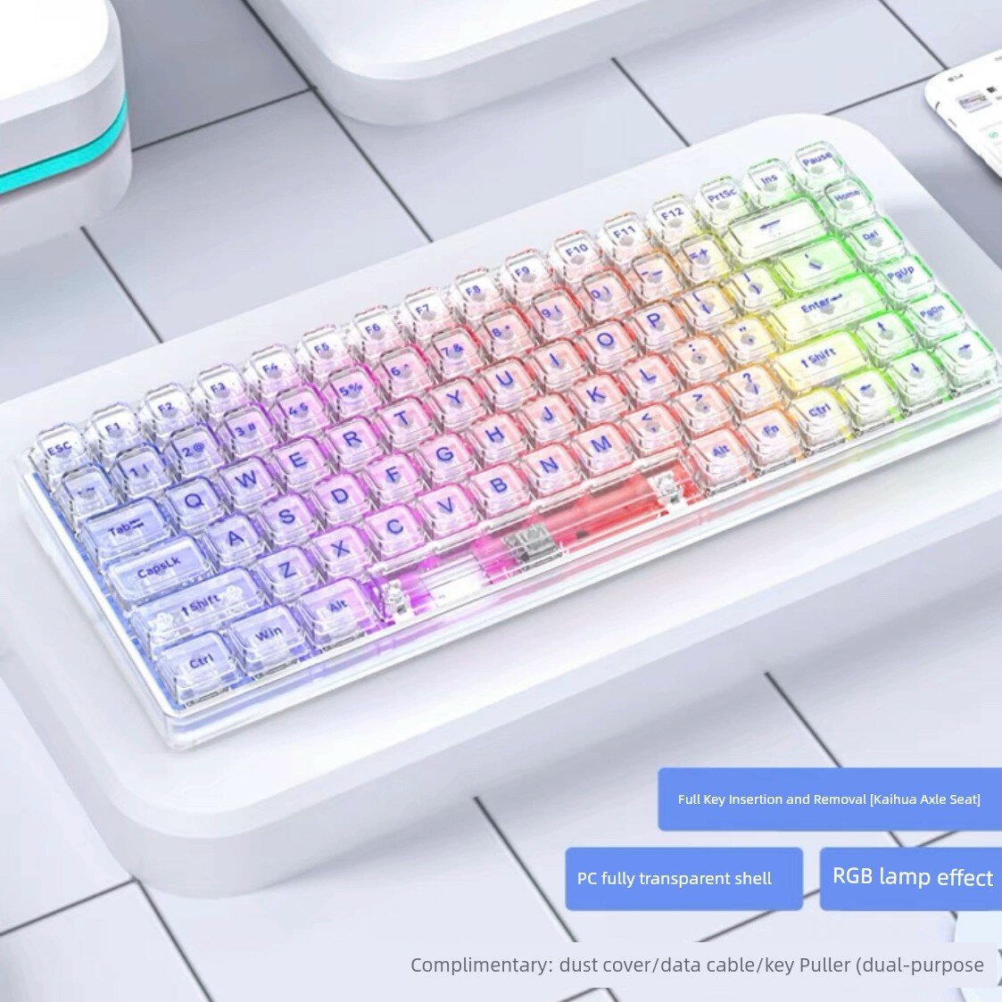 Беспроводная механическая клавиатура Xinmeng X84, три режима подключения (Bluetooth, проводной), прозрачная,
