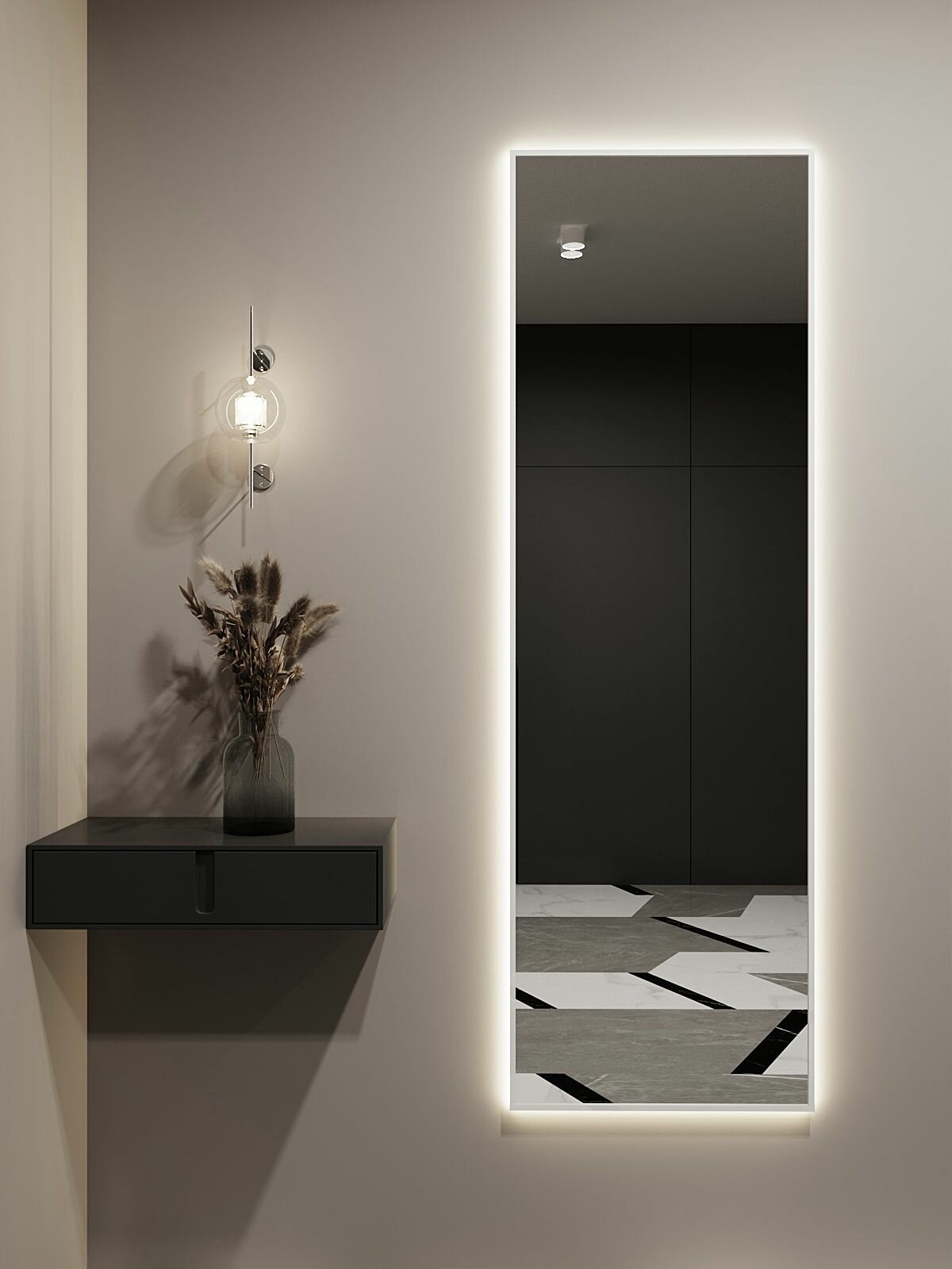 Зеркало настенное 160х50 см белое с подсветкой Свет: Нейтральный белый 4500К В алюминиевой раме интерьерное BLX MIRROR