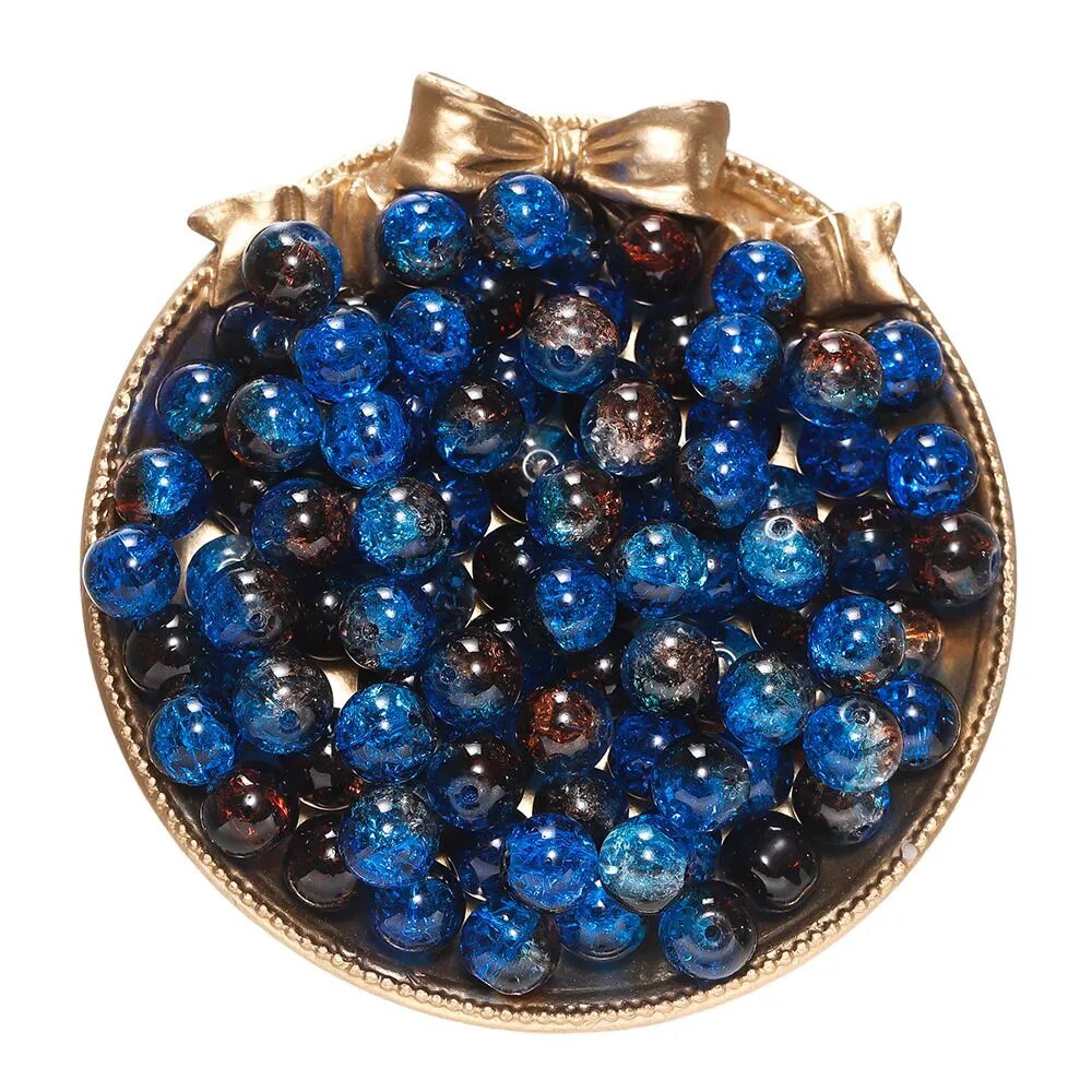 Бусины стеклянные круглые 20 шт, Разноцветный "Битое Стекло" Бусины 10mm, цвет сине-коричневый