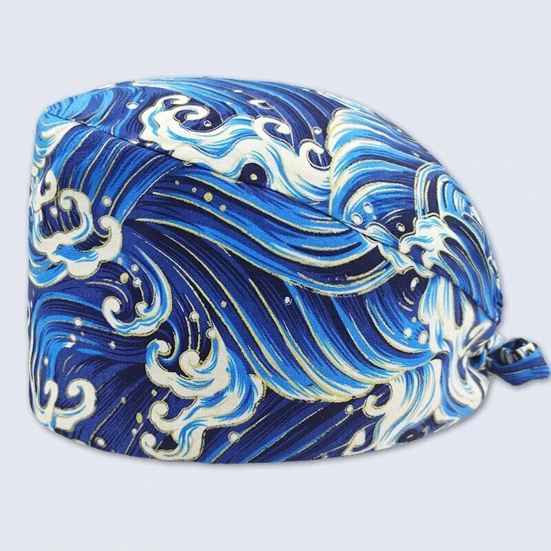 Хлопковые медицинские шапки HZMNOI многоцветные Синий, SCM-T05