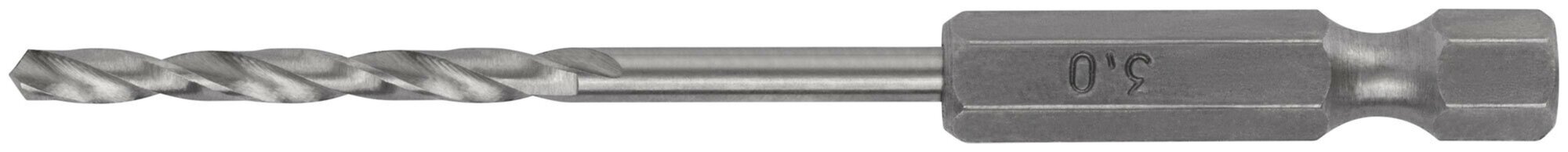 Сверло HSS по металлу, полированное, U-хвостовик под биту, инд. упаковка 3,0 мм