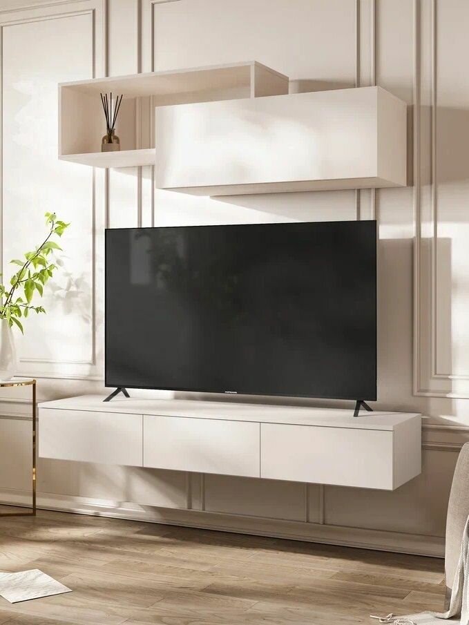 Стенка в гостиную под телевизор Норд, мебель с подвесными секциями для хранения, 150.2х35х170 см, Кашемир