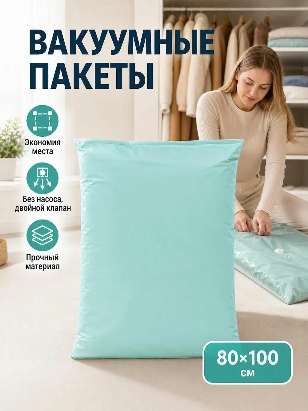Термоусадочный пакет, 80x100 см, прозрачный, качественный