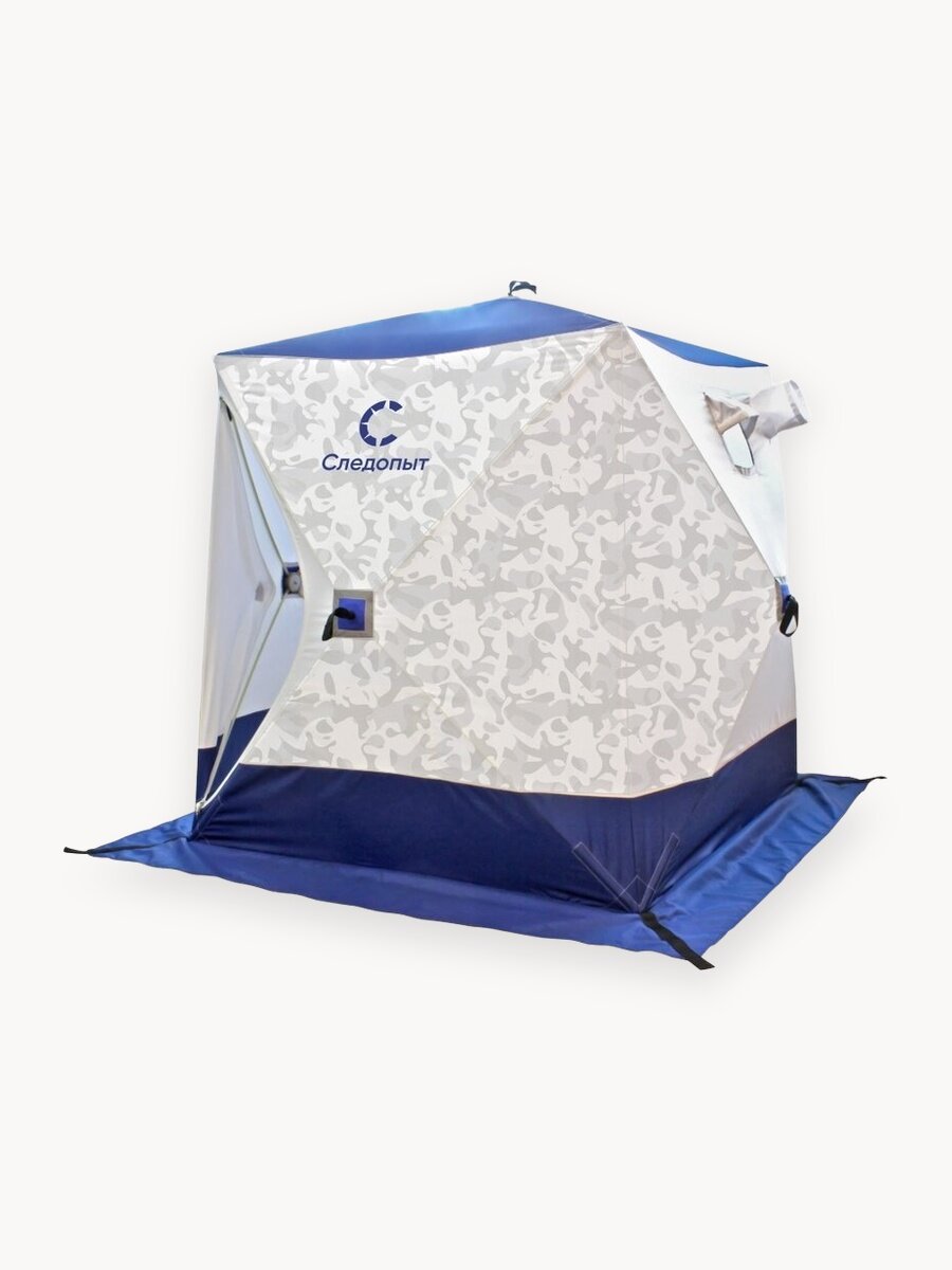 Палатка зимняя куб следопыт 1,5 х1,5 м, Oxford 210D PU 1000, S по полу 2,2 кв. м, цв. синий/белый с принт (PF-TW-29)