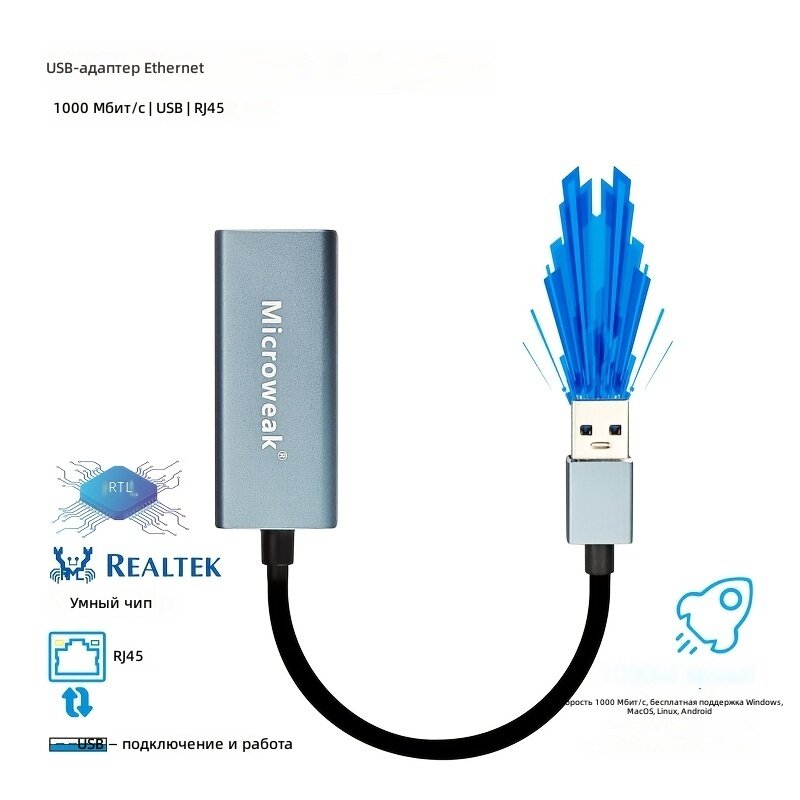 Гигабитный сетевой адаптер Ethernet RJ45 на USB 3.0 Type-C