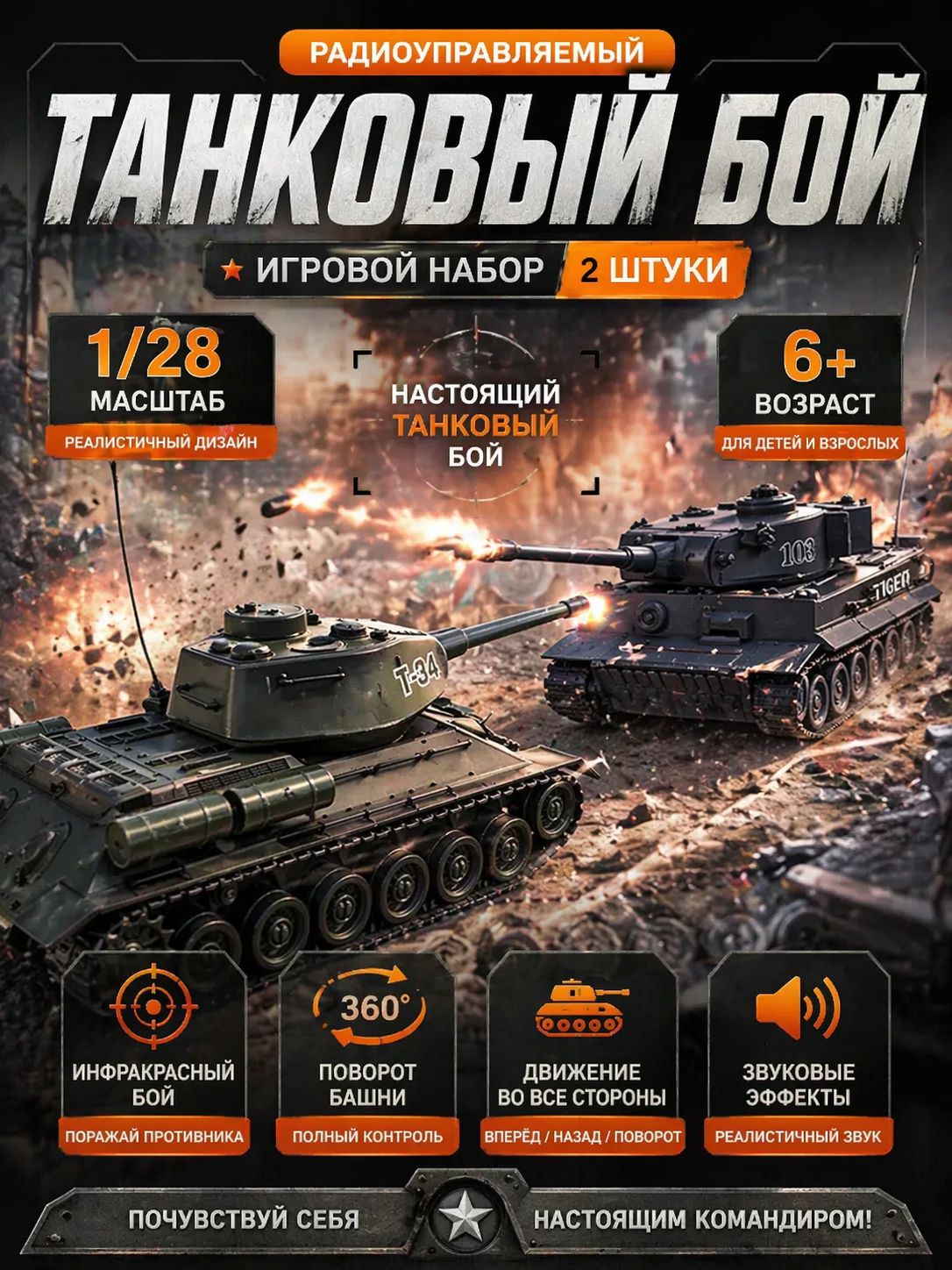 Танковый бой радиоуправляемый игровой набор 2 шт 99824RU