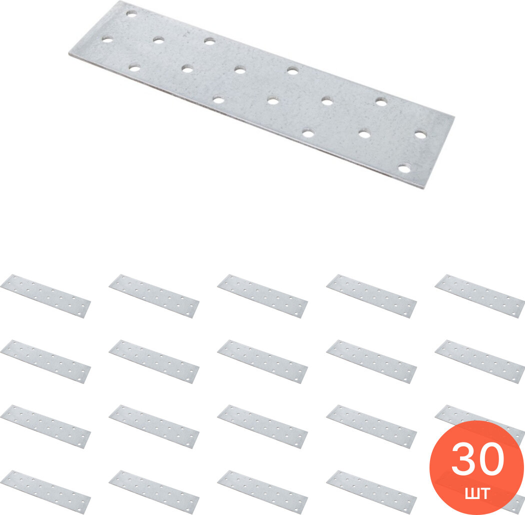 Пластина крепежная Rock Solid Connection / Рок Солид Коннекшн для деревянных конструкций, из оцинкованной стали, размером 40х120х2мм / строительство и ремонт (комплект из 30 шт)