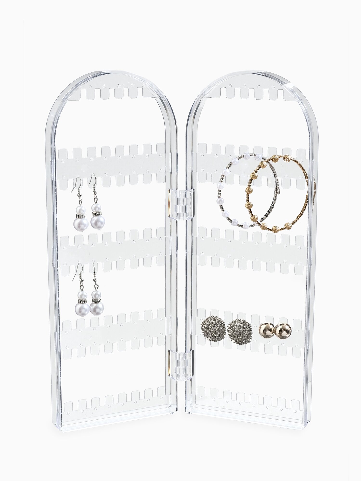 Подставка-книжка под серьги QF, 2 секции, 8 рядов, 21×1×28 см, прозрачная