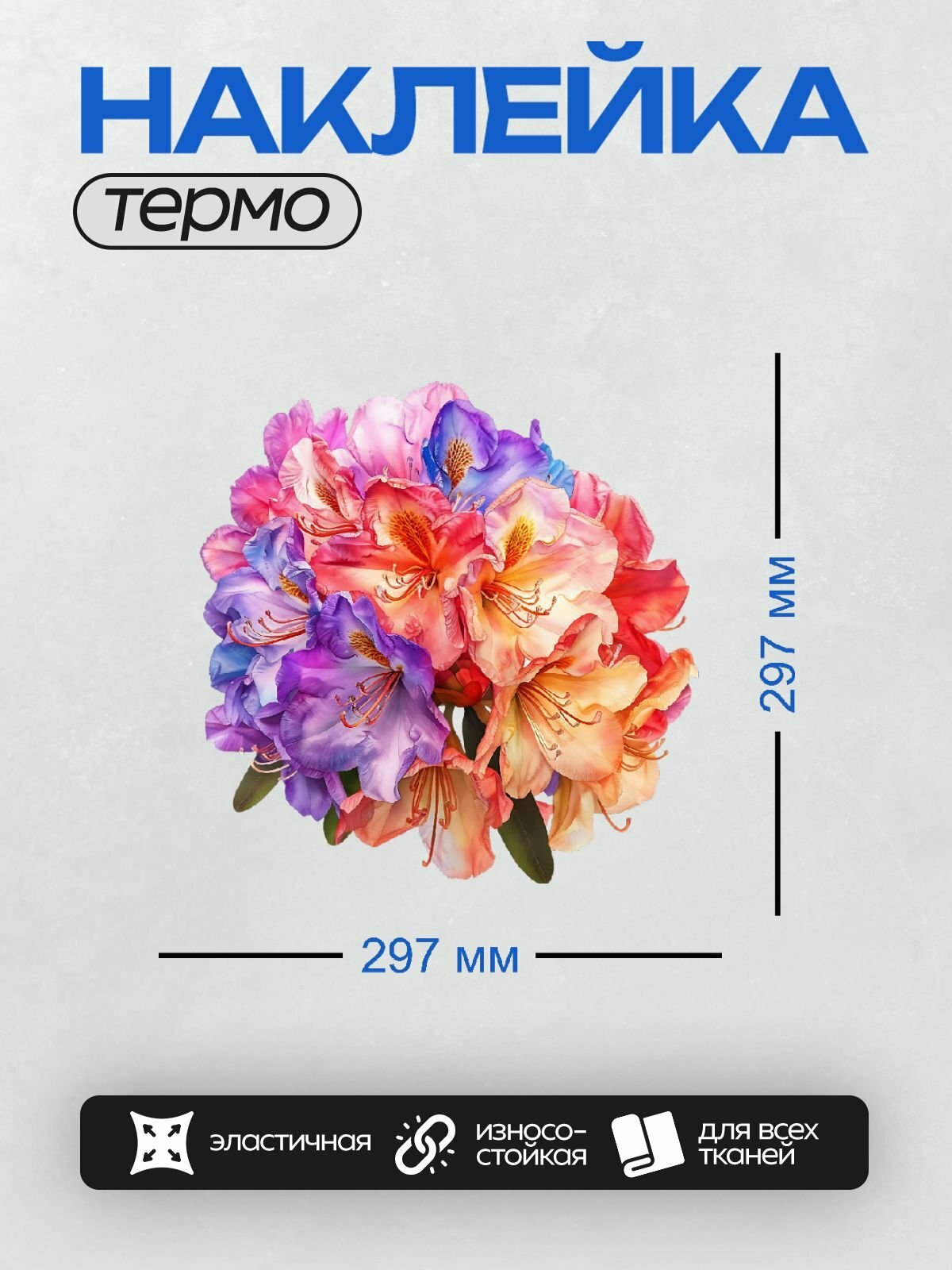 Термонаклейка PrintyFull для одежды, термоаппликация / DTF печать / Букет ярких цветов