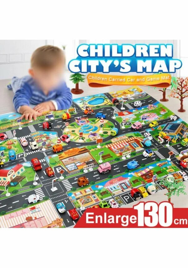 Детский игровой коврик, карта города, дороги, зданий, парка, игровая площадка, карта игрушечной машинки